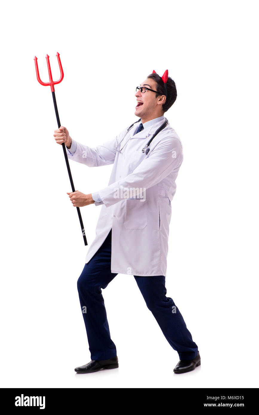 Devil doctor in funny medical concept isolated on white background ...