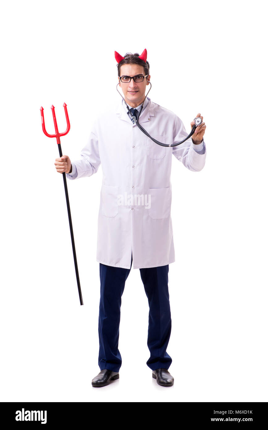 Devil doctor in funny medical concept isolated on white background ...