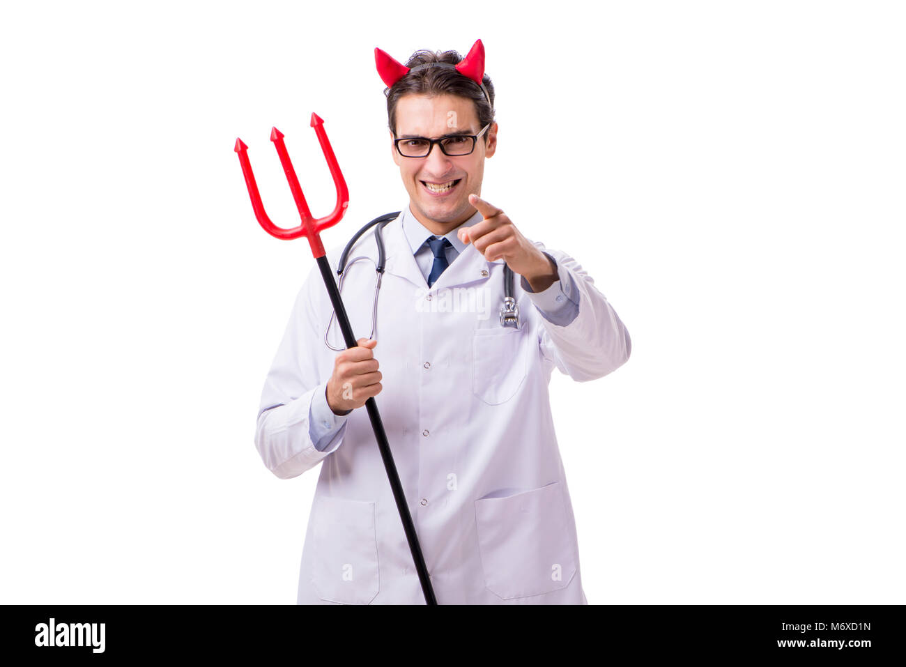 Devil doctor in funny medical concept isolated on white background ...