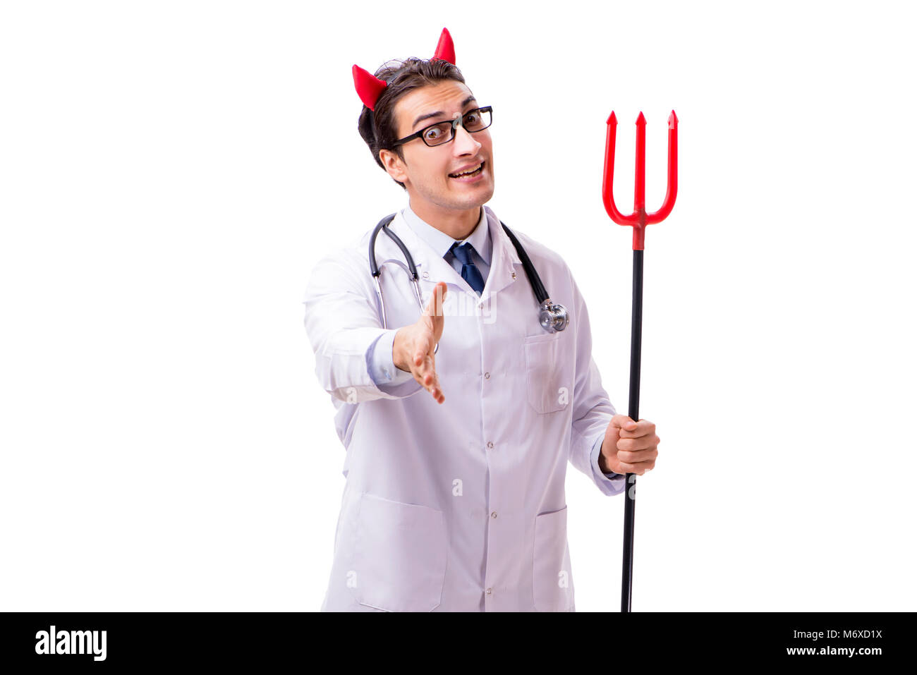 Devil doctor in funny medical concept isolated on white background ...