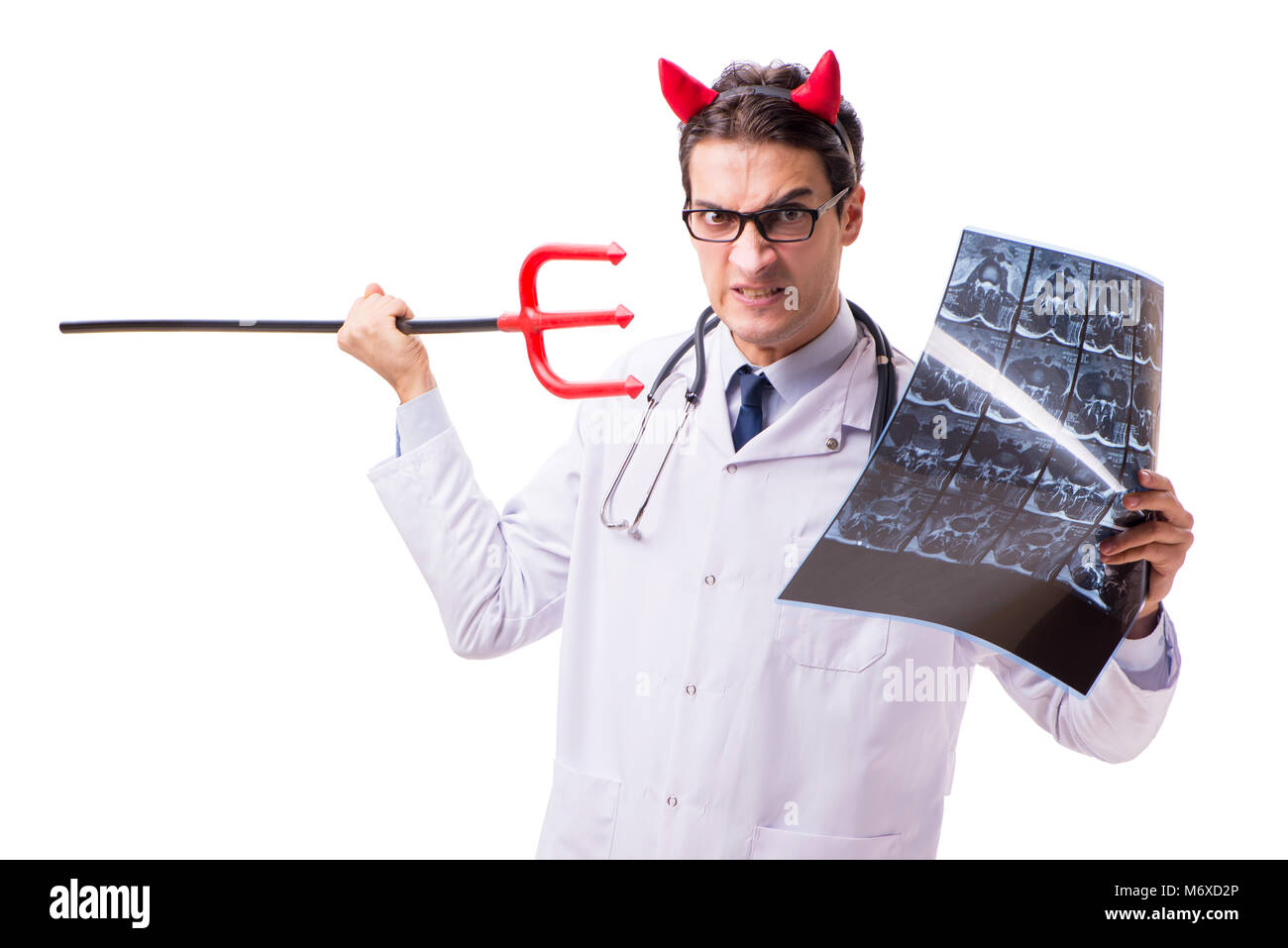 Devil doctor in funny medical concept isolated on white background ...