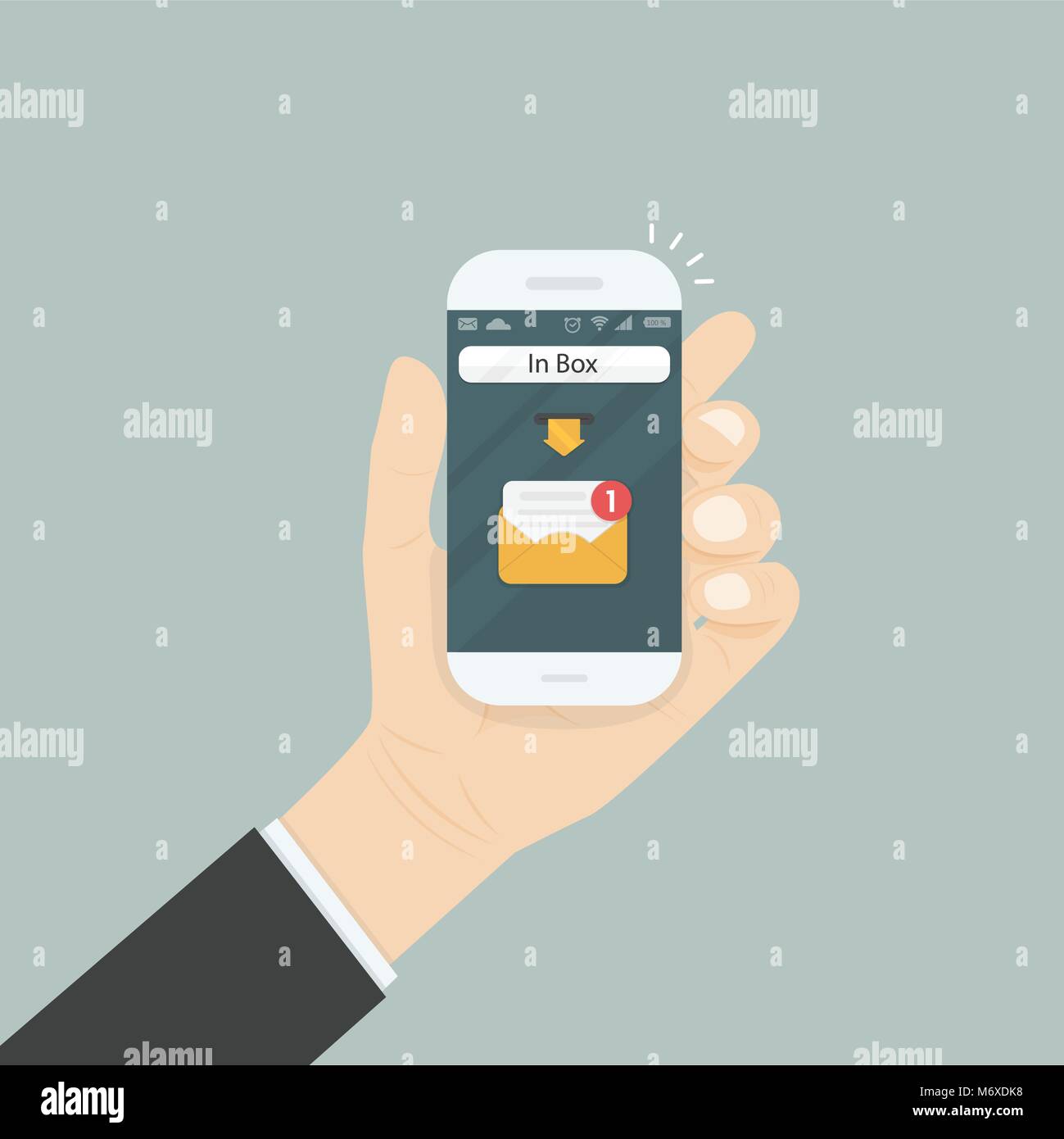 Hand holding smartphone and touching screen with text messaging ...