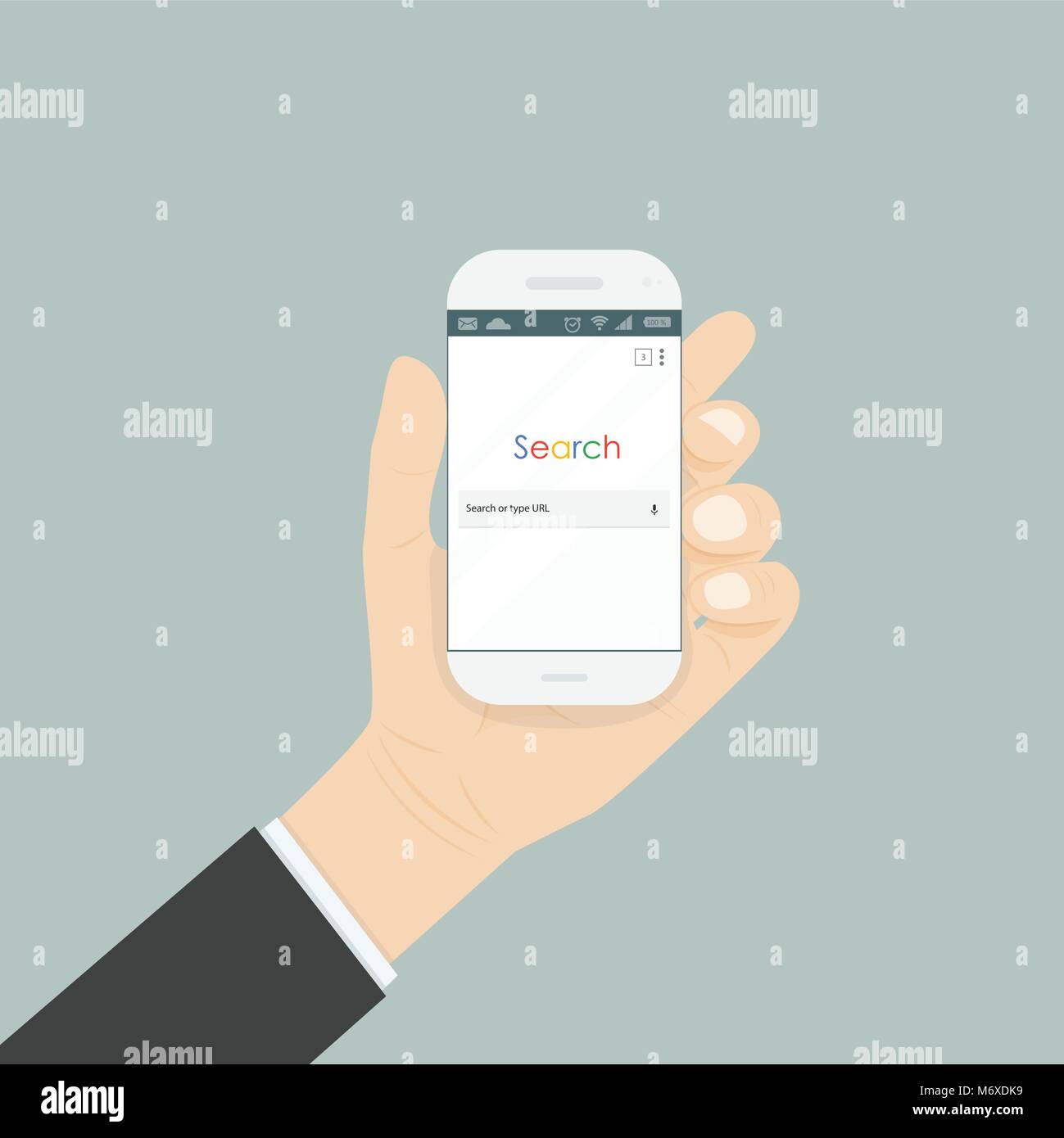 Hand holding smartphone and search browser window on the screen ...