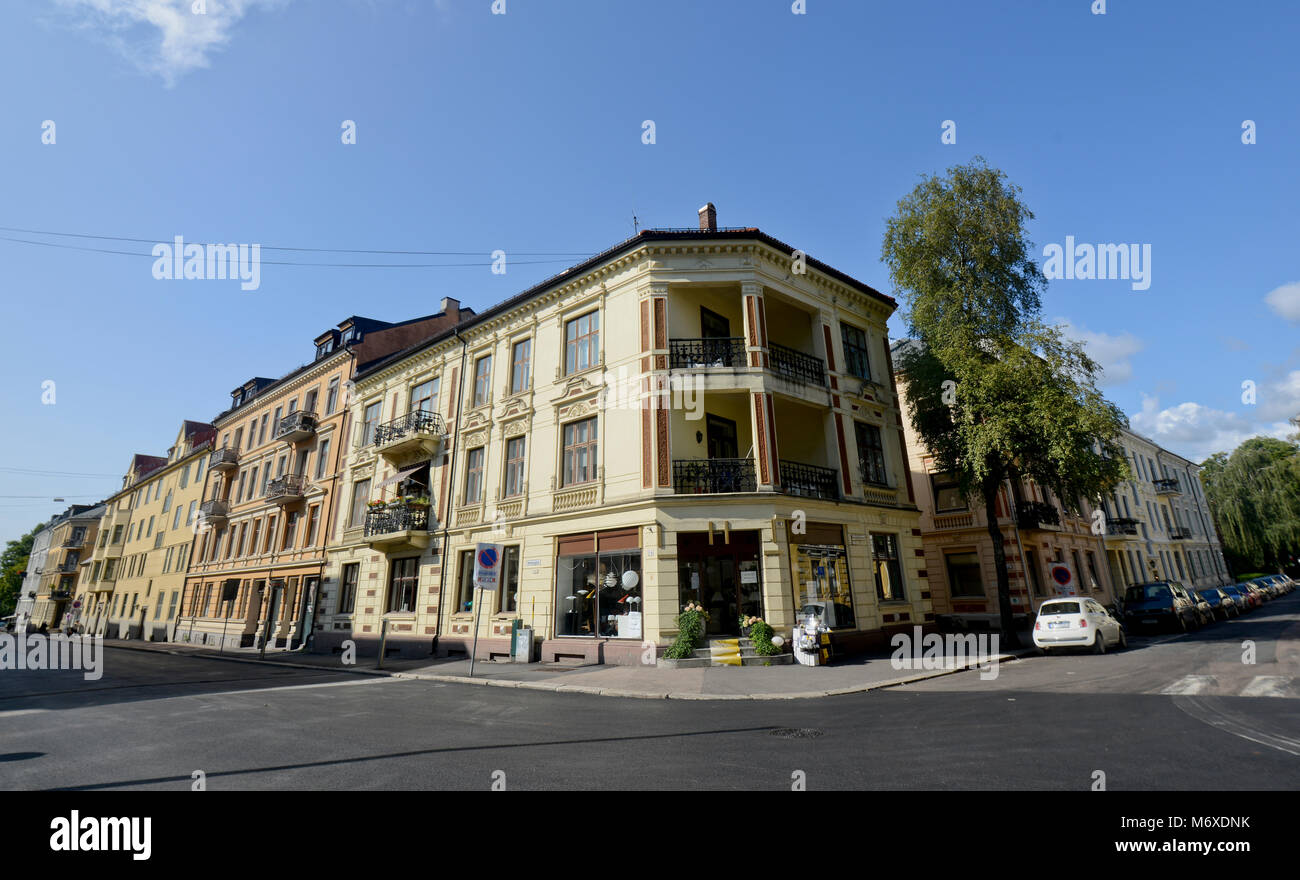 Colourful buildings in the Majorstuen neighbourhood, Frogner district ...