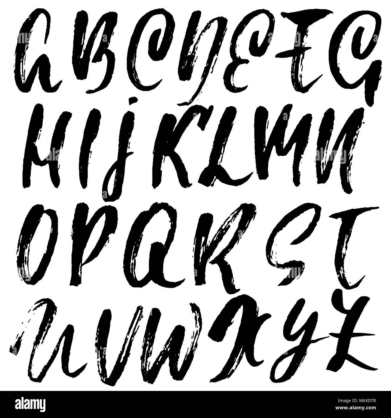 Handdrawn dry brush font. Modern brush lettering. Grunge style alphabet ...