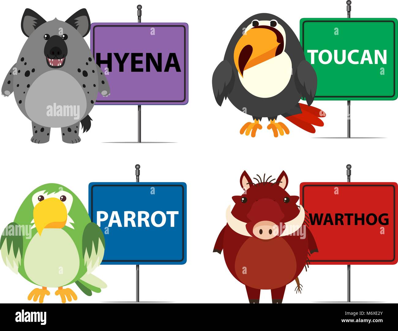 Four types of wild animals and signs illustration Stock Vector Image ...