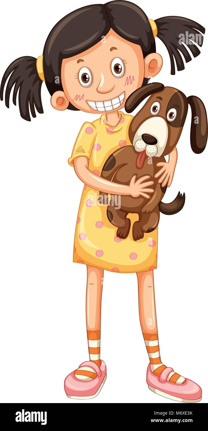 Girl hugging brown dog illustration Stock Vector Image & Art - Alamy