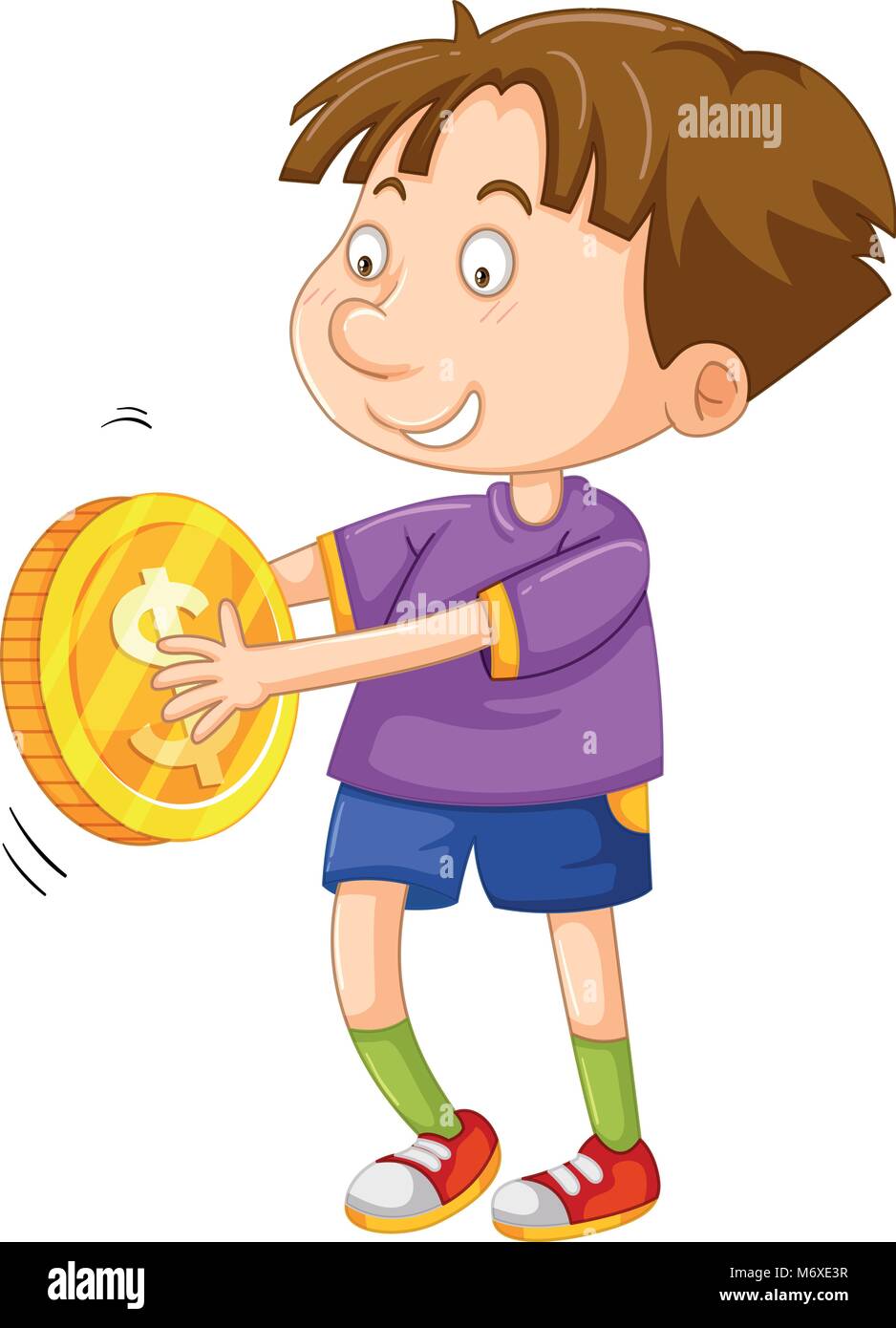 Happy boy with golden coin illustration Stock Vector Image & Art - Alamy