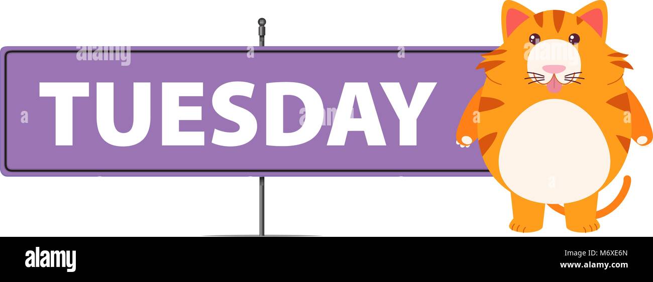 Tuesday sign with cute cat illustration Stock Vector Image & Art - Alamy