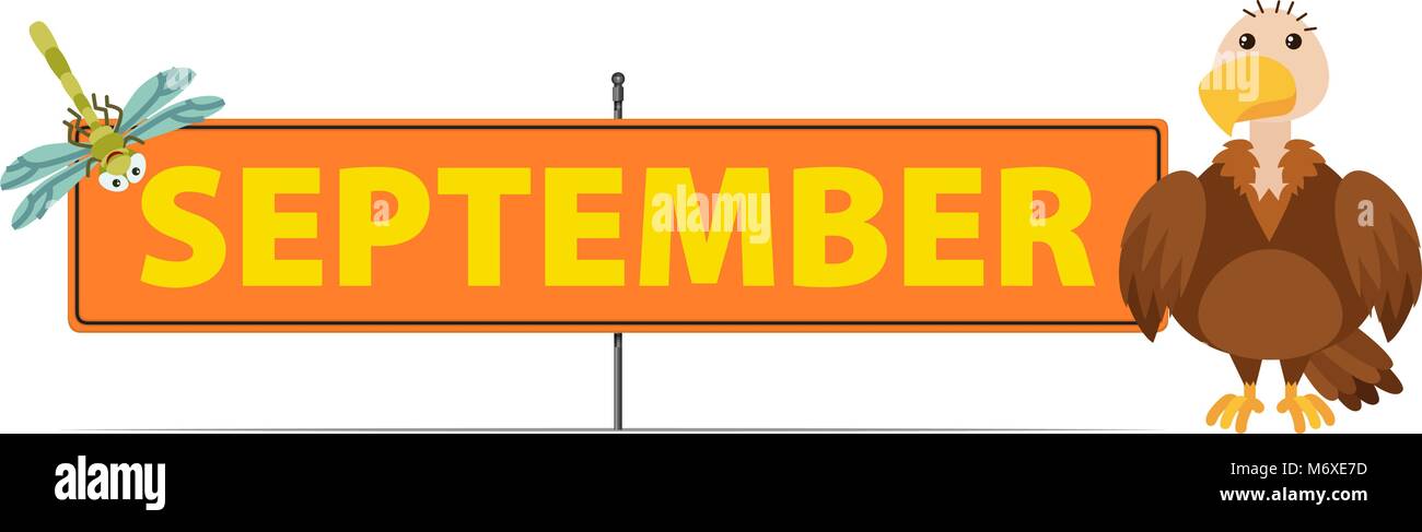 September sign with vulture and dragonfly illustration Stock Vector ...