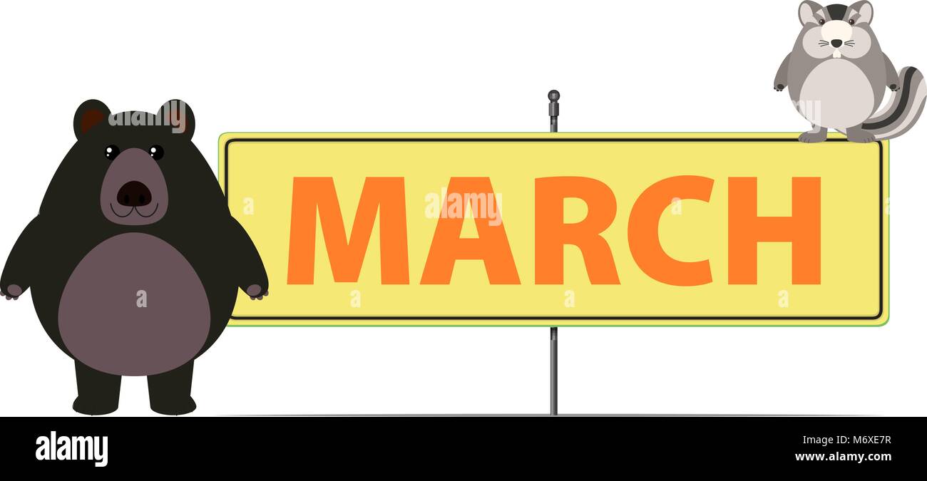 March sign with bear and chipmunk illustration Stock Vector Image & Art ...
