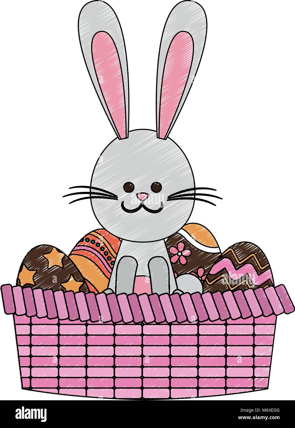 Cute rabbit on basket with easter eggs Stock Vector Image & Art - Alamy