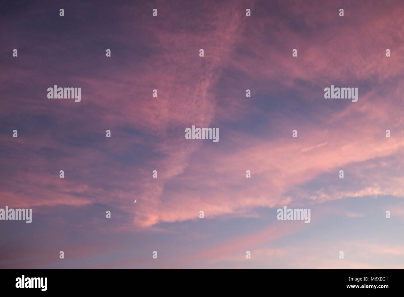 Moon on pink and blue sunset sky Stock Photo - Alamy