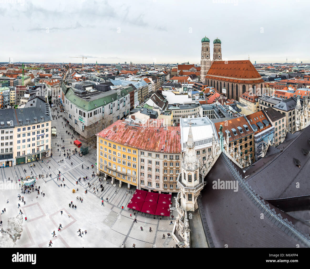 MUNICH , GERMANY - FEBRUARY 15 2018 : The Marienplatz is the center of ...