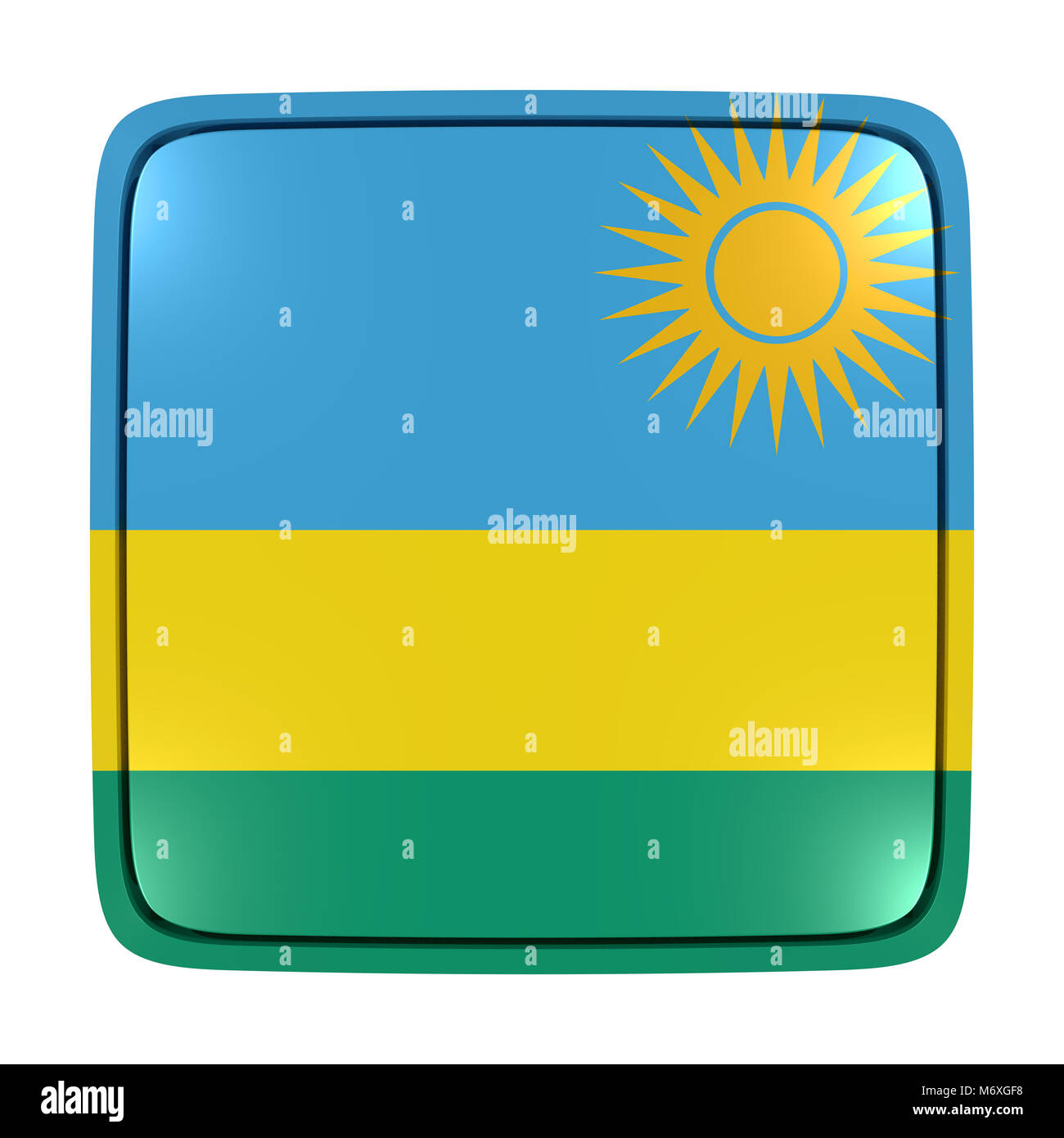 3d rendering of a Republic of Rwanda flag icon. Isolated on white ...