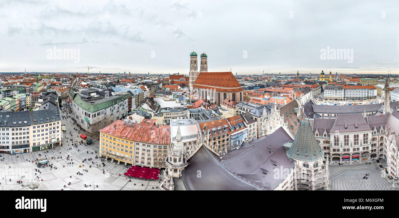 MUNICH , GERMANY - FEBRUARY 15 2018 : The Marienplatz is the center of ...