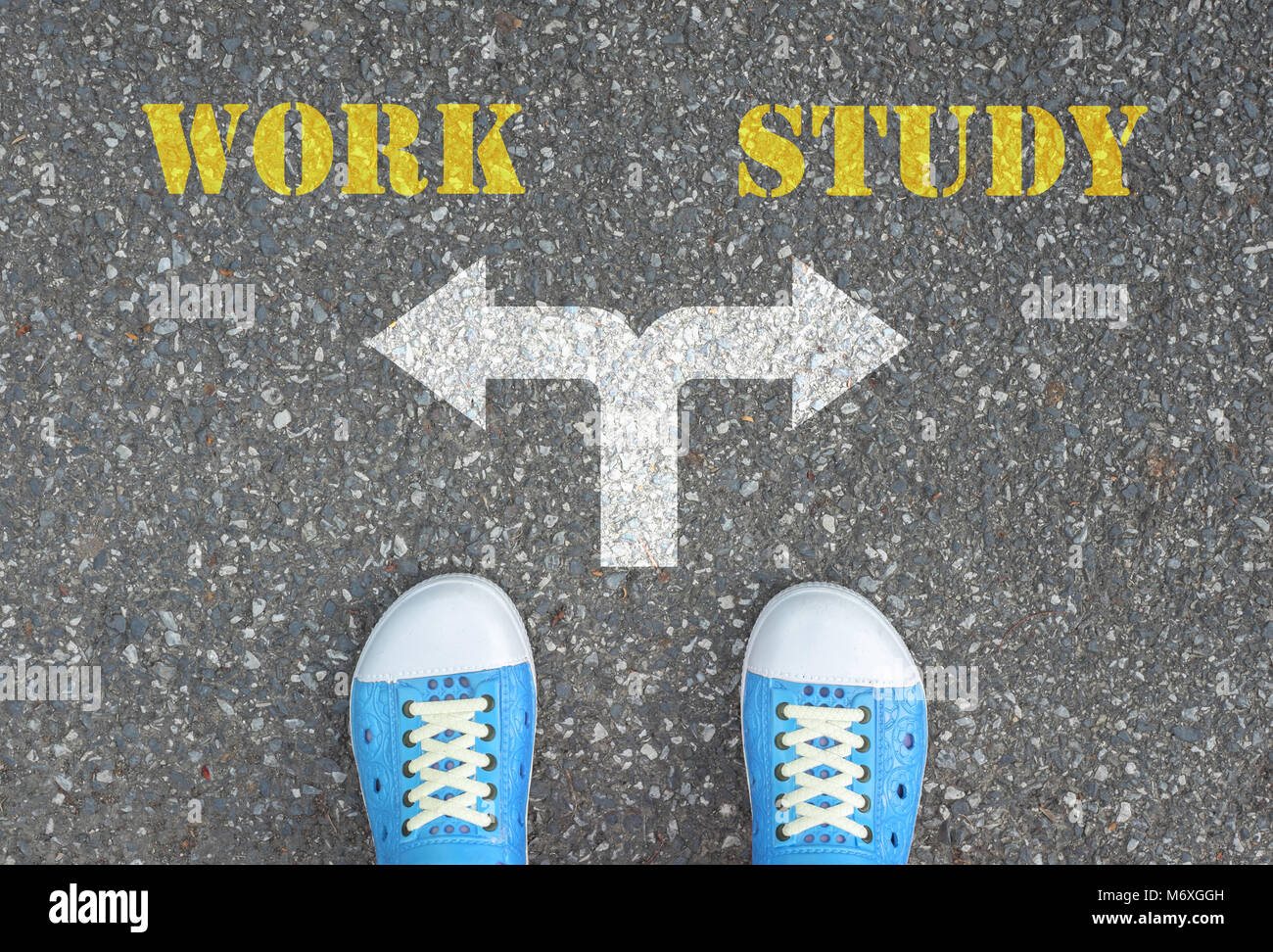 Blue shoes standing at the crossroad - work or study Stock Photo - Alamy