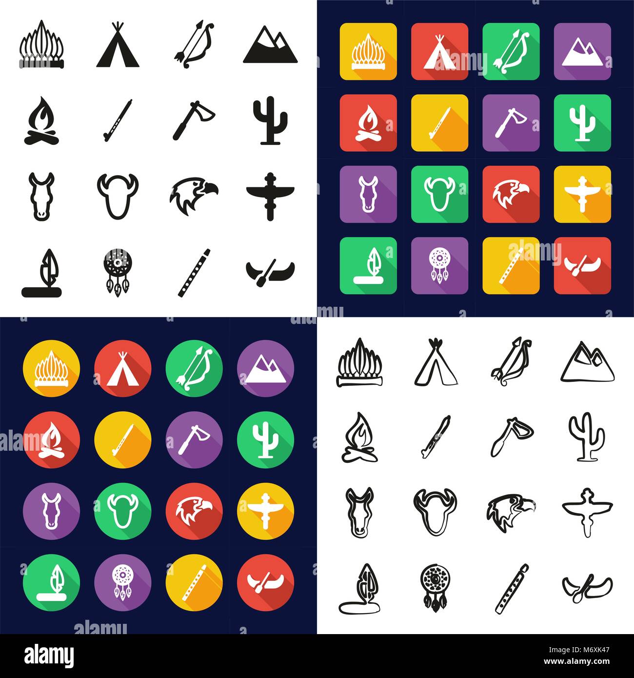 Native American All in One Icons Black & White Color Flat Design ...