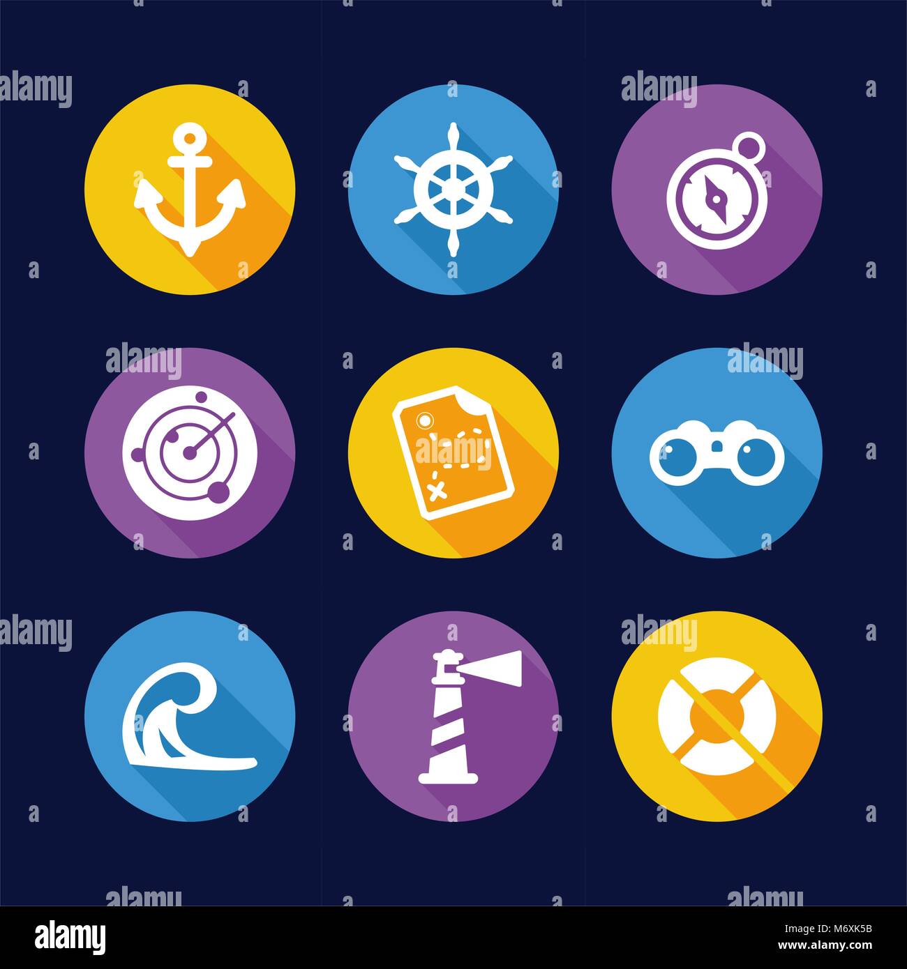 Nautical Icons Flat Design Circle Stock Vector Image & Art - Alamy