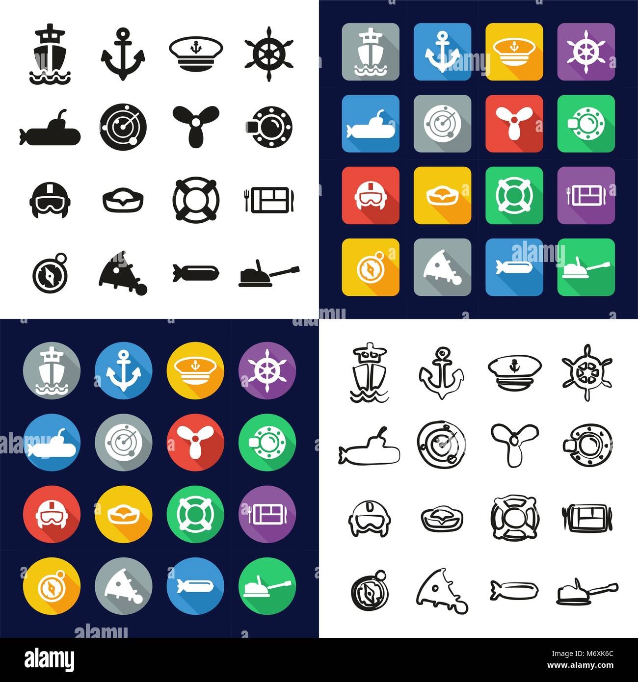 Navy All in One Icons Black & White Color Flat Design Freehand Set ...