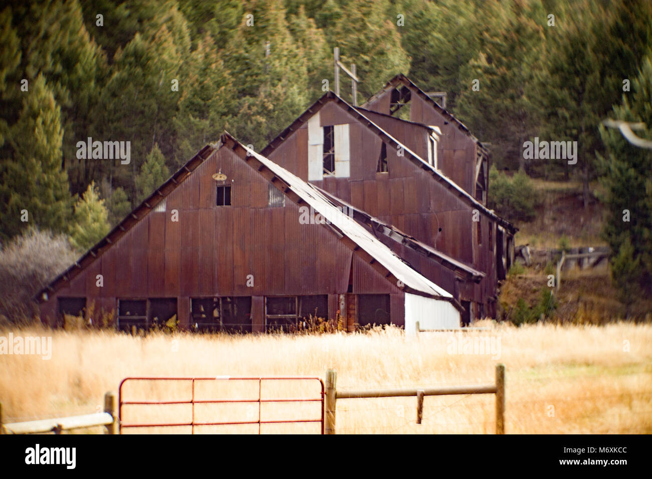 A rusty, corrugated steel building near the Henderson Creek Mine, on ...