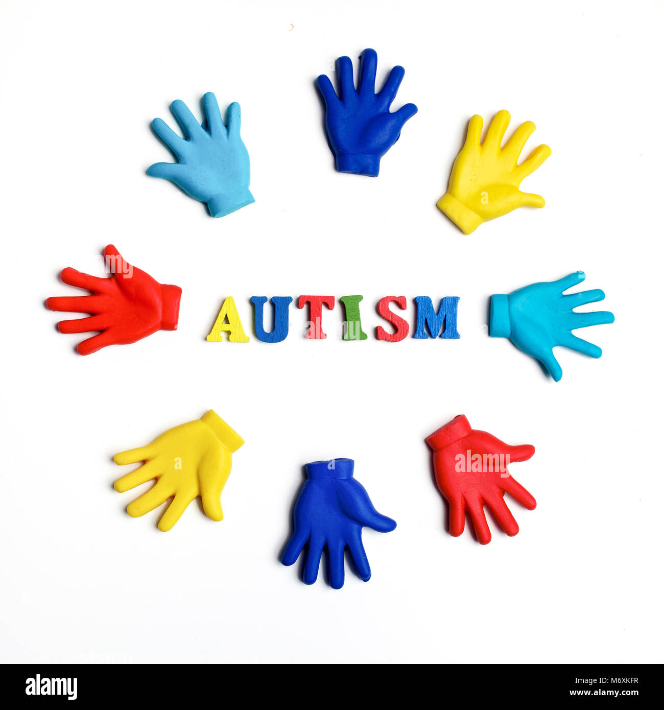 Autism awareness concept with colorful hands on white background Stock ...