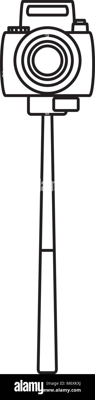 sketch of selfie stick with photographic camera icon over white ...