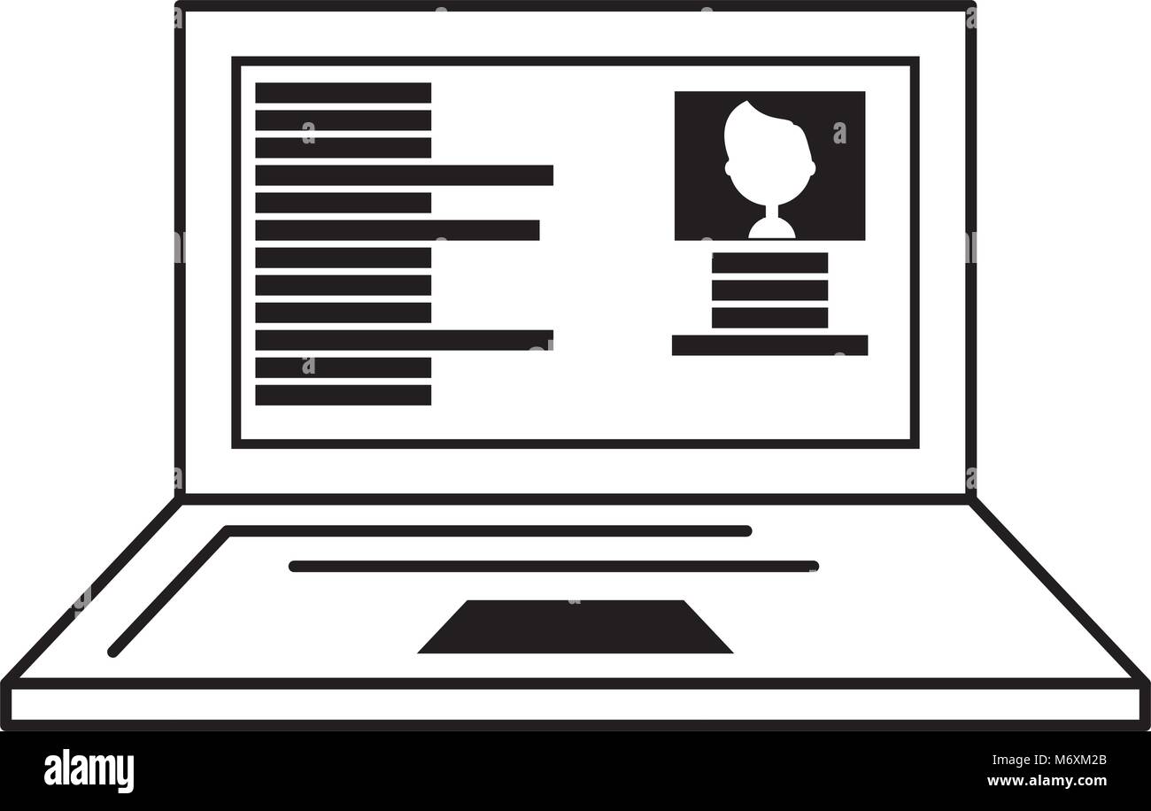 Laptop computer with social profile on screen over white background ...