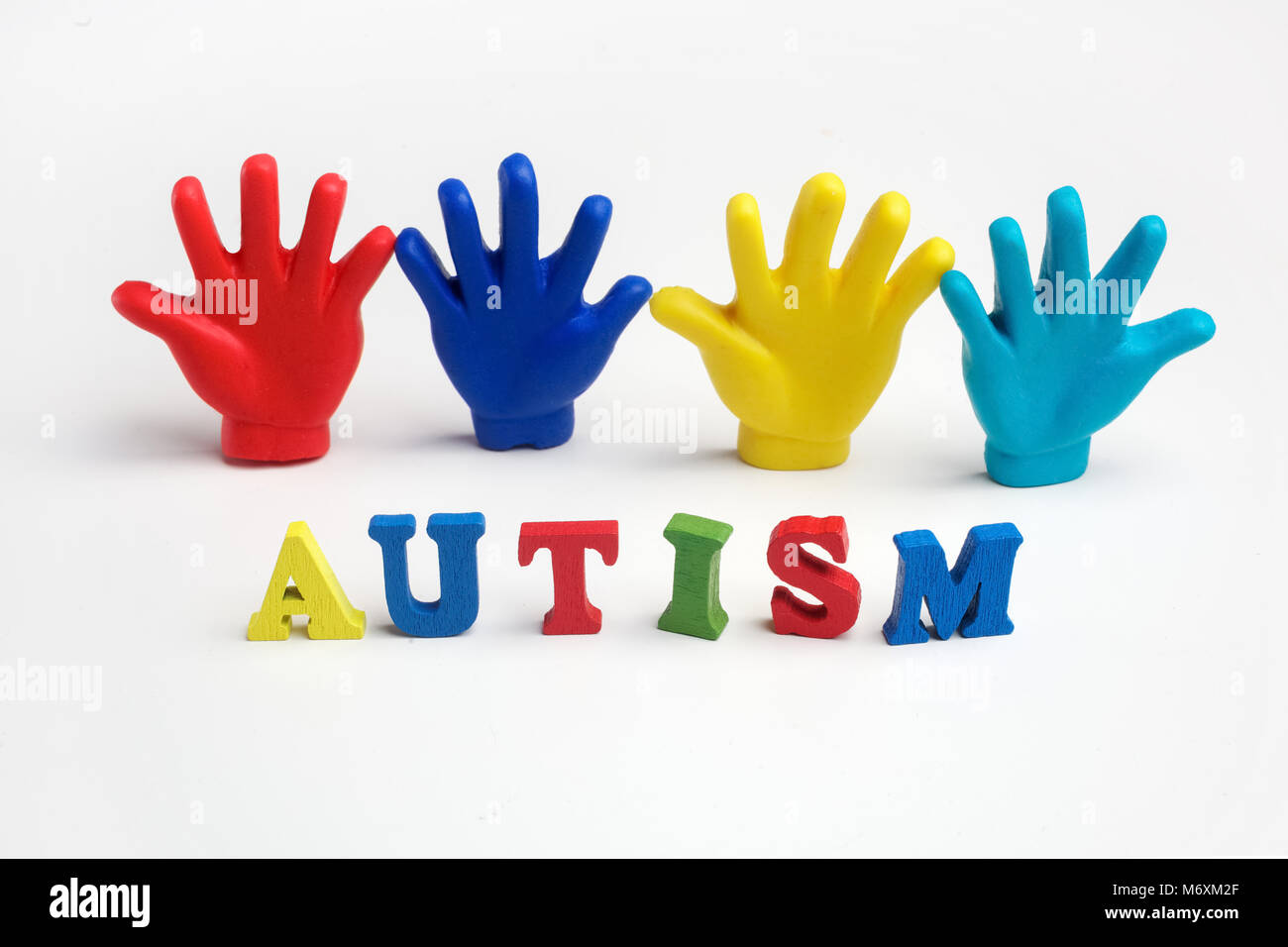 Autism awareness concept with colorful hands on white background Stock ...