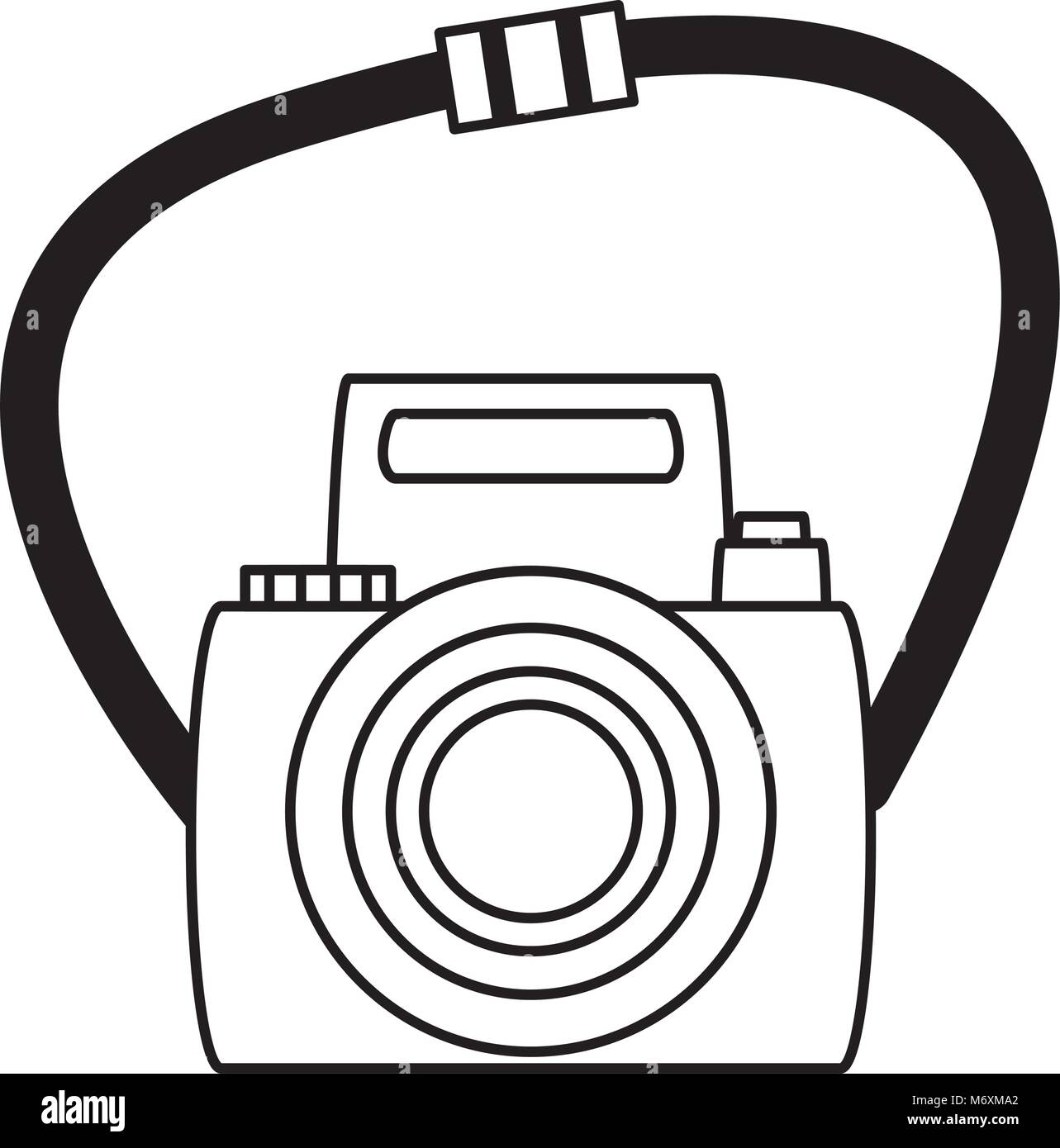 photographic camera with strap icon over white background, vector ...