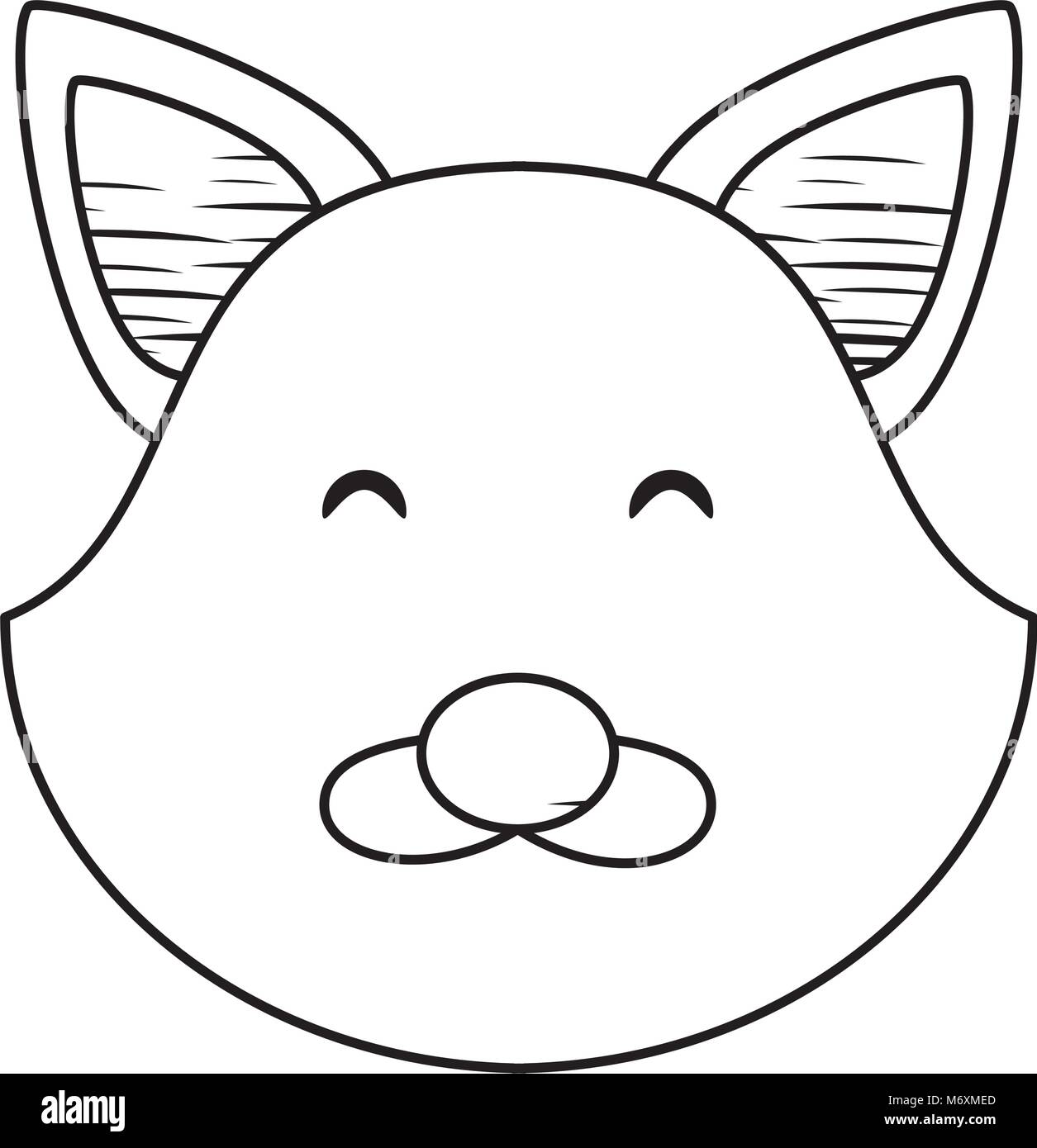 sketch of cute fox faceicon over white background, vector illustration ...