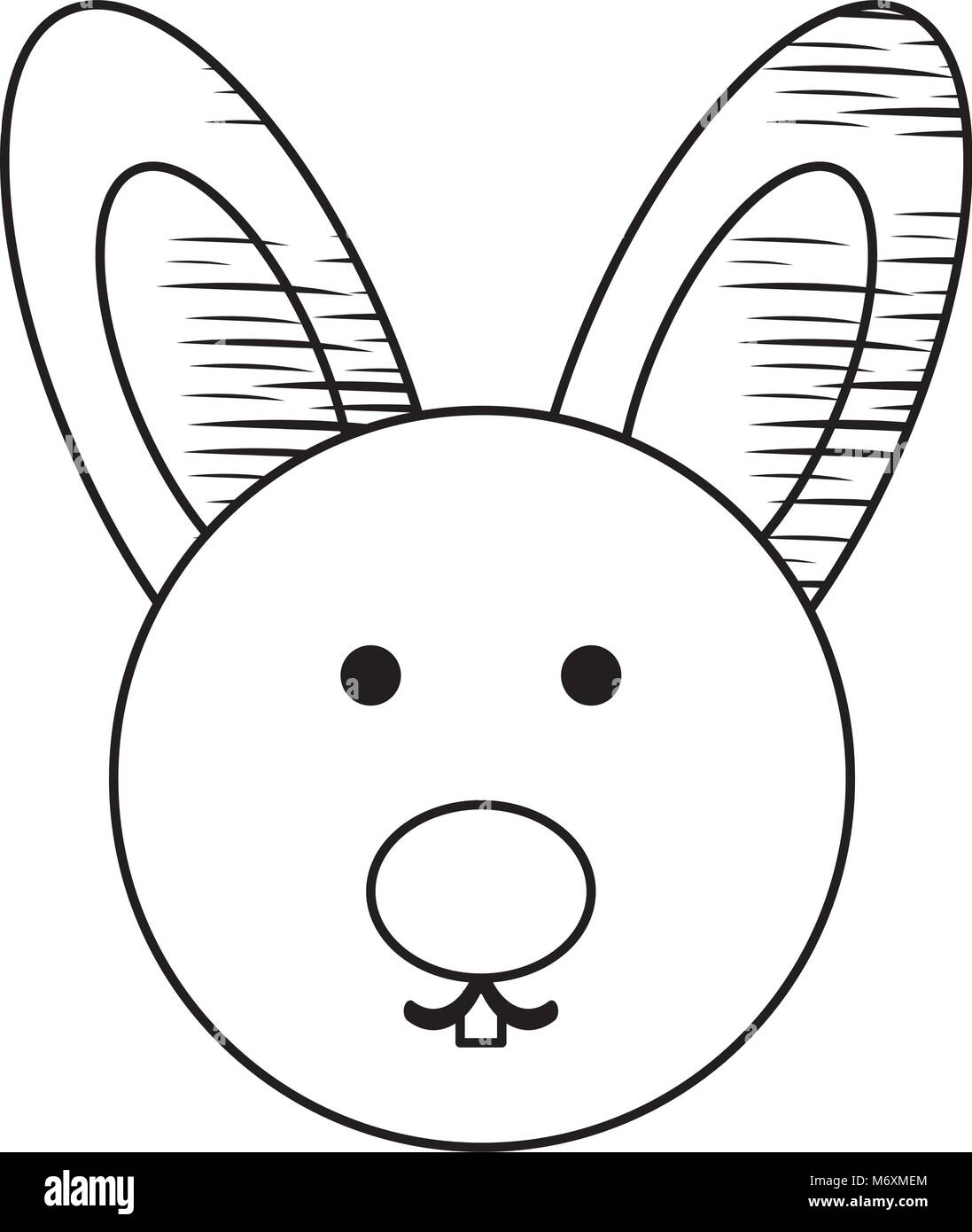 sketch of cute rabbit face icon over white background, vector ...