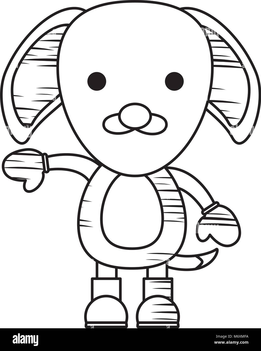 sketch of cute dog with boots and gloves over white background ...