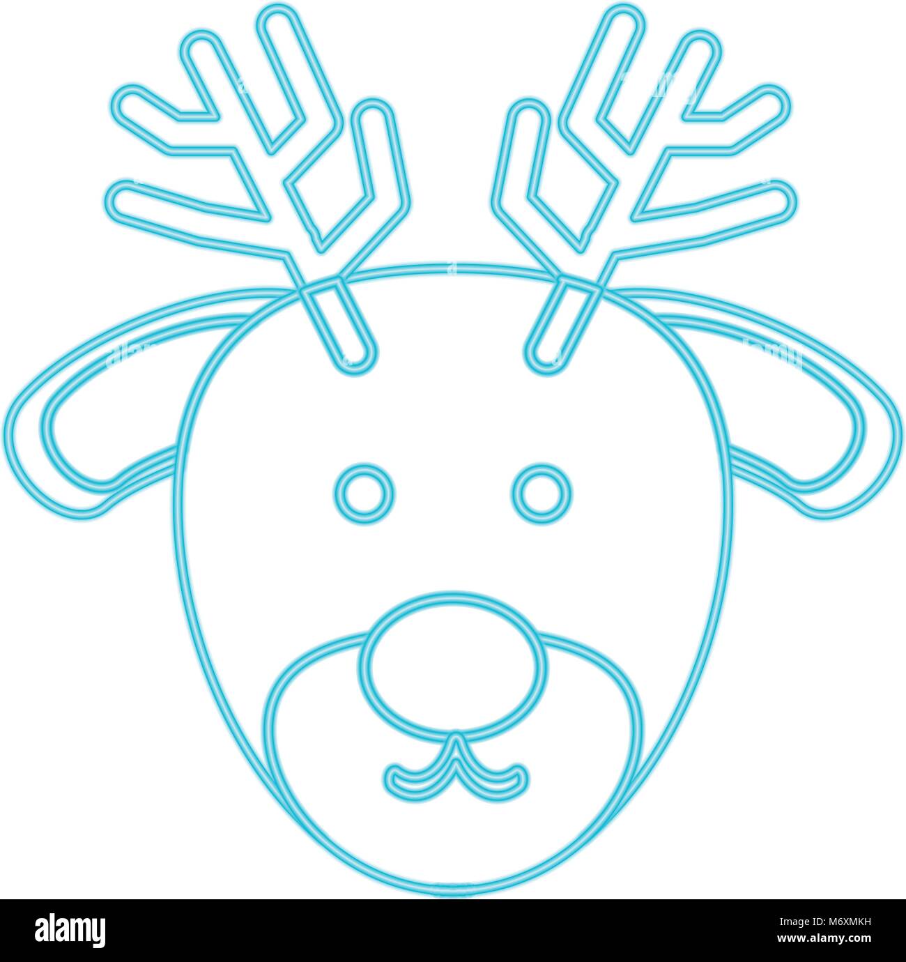 Cute deer icon over white background, blue line design. vector ...