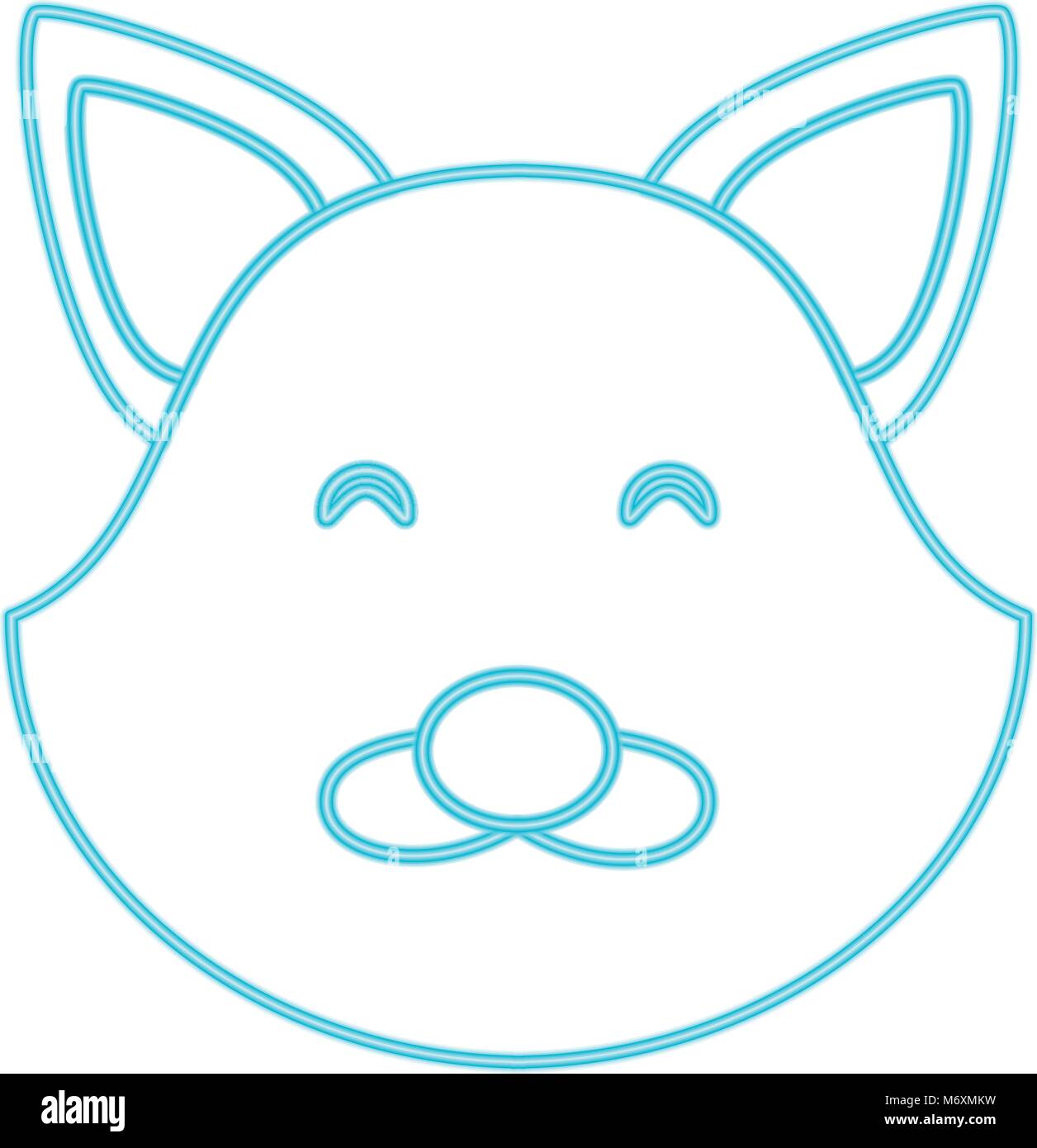 cute fox faceicon over white background, blue line design. vector ...