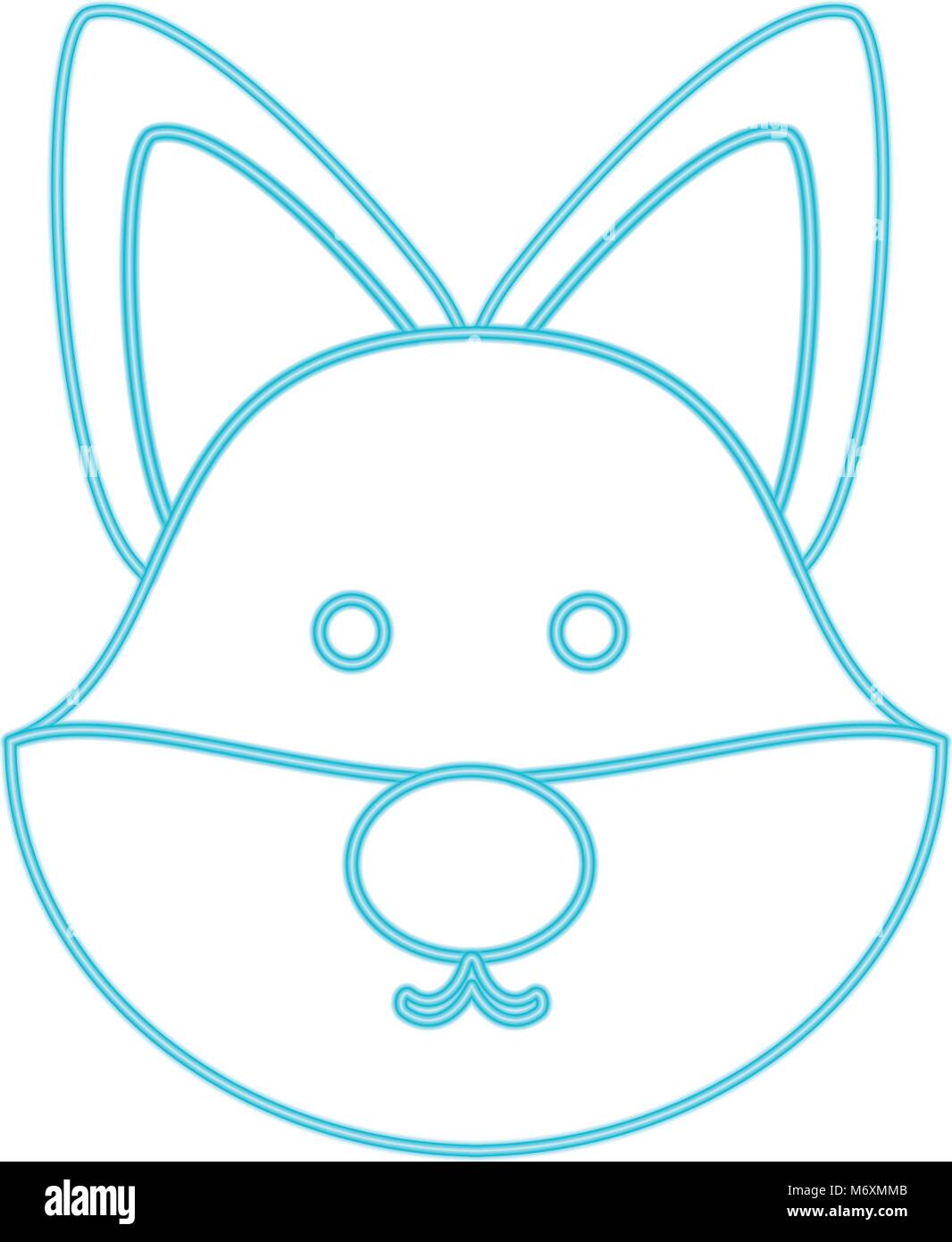 cute fox faceicon over white background, blue line design. vector ...