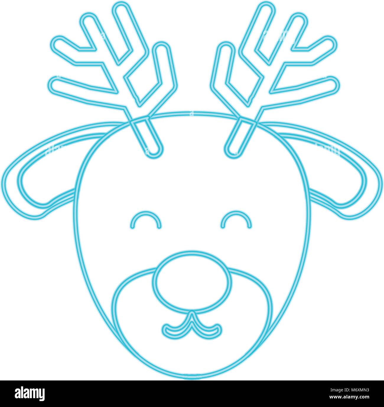 Cute deer icon over white background, blue line design. vector ...