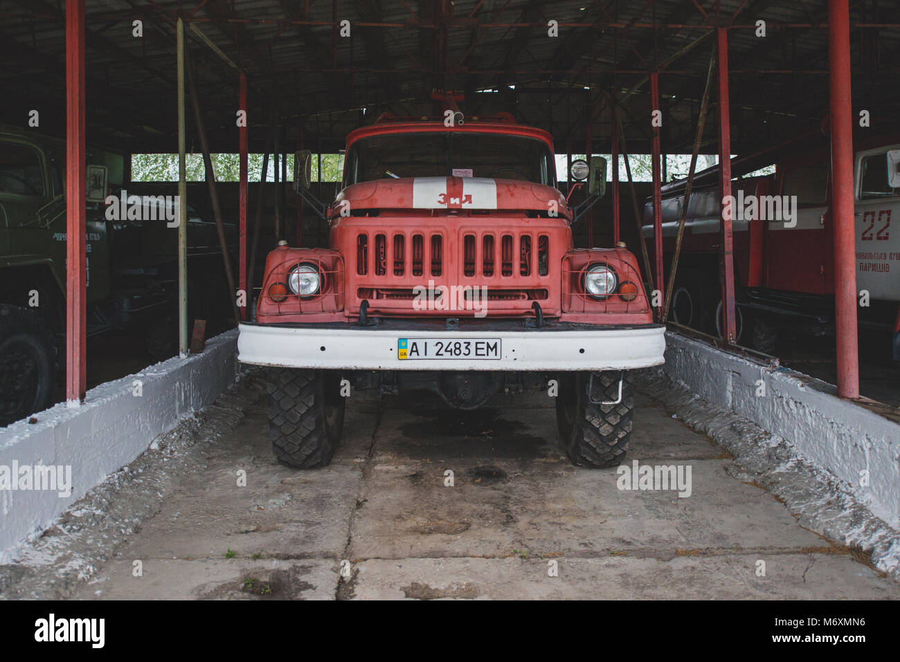 Ukraine, Chernobyl: Abandoned vehicles user for the decontamination of ...