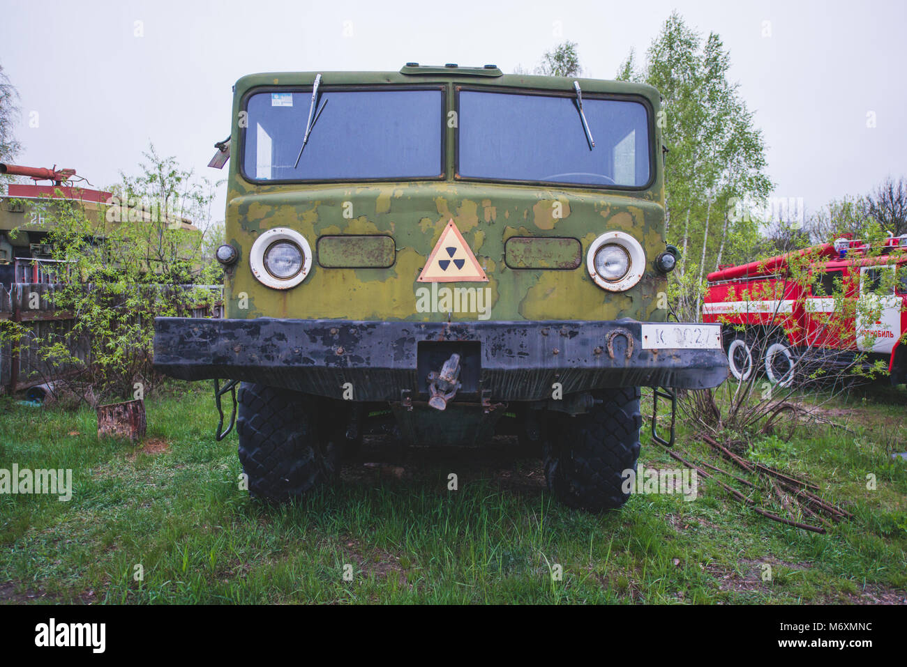 Ukraine, Chernobyl: Abandoned vehicles user for the decontamination of ...