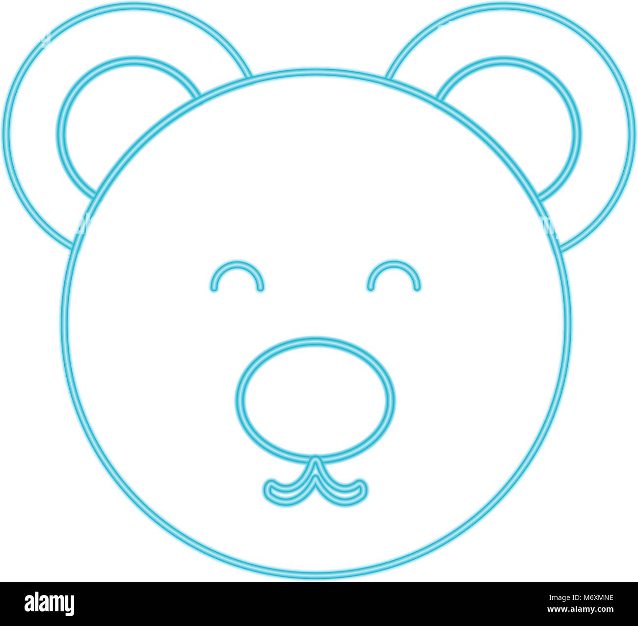 cute bear face icon over white background, blue line design. vector ...