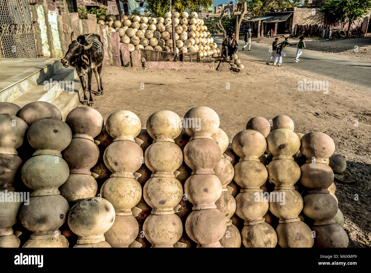 INDIA RAJASTHAN Clay pots in a Bishnoi village near Jodhpur Stock Photo ...