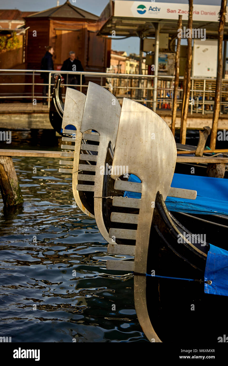 gondalas in storage in the venice lagoon waiting for their customers ...