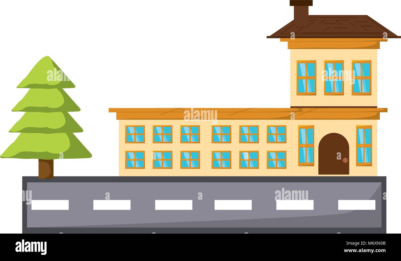 street with big house and trees icon over whtie background, colorful ...