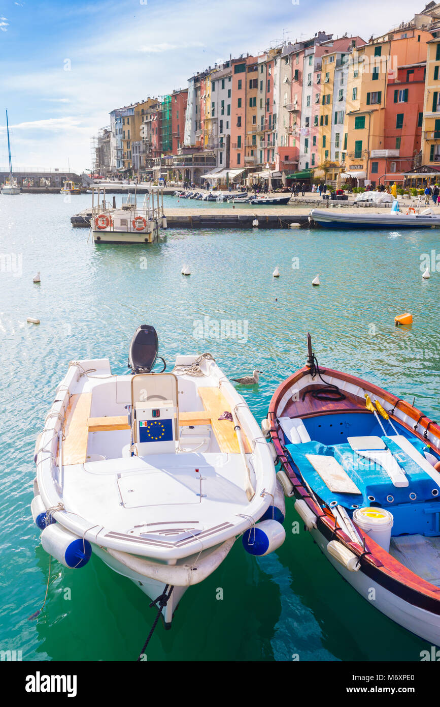 The beautiful town of Porto Venere, also called Portovenere, with ...
