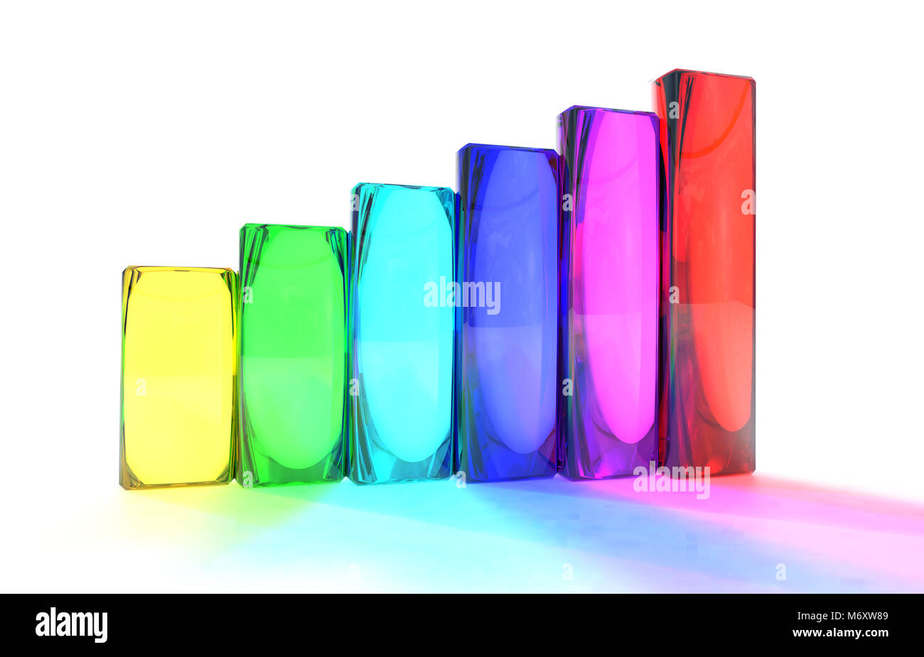 Bar chart with translucent colored columns. 3D illustration Stock Photo ...