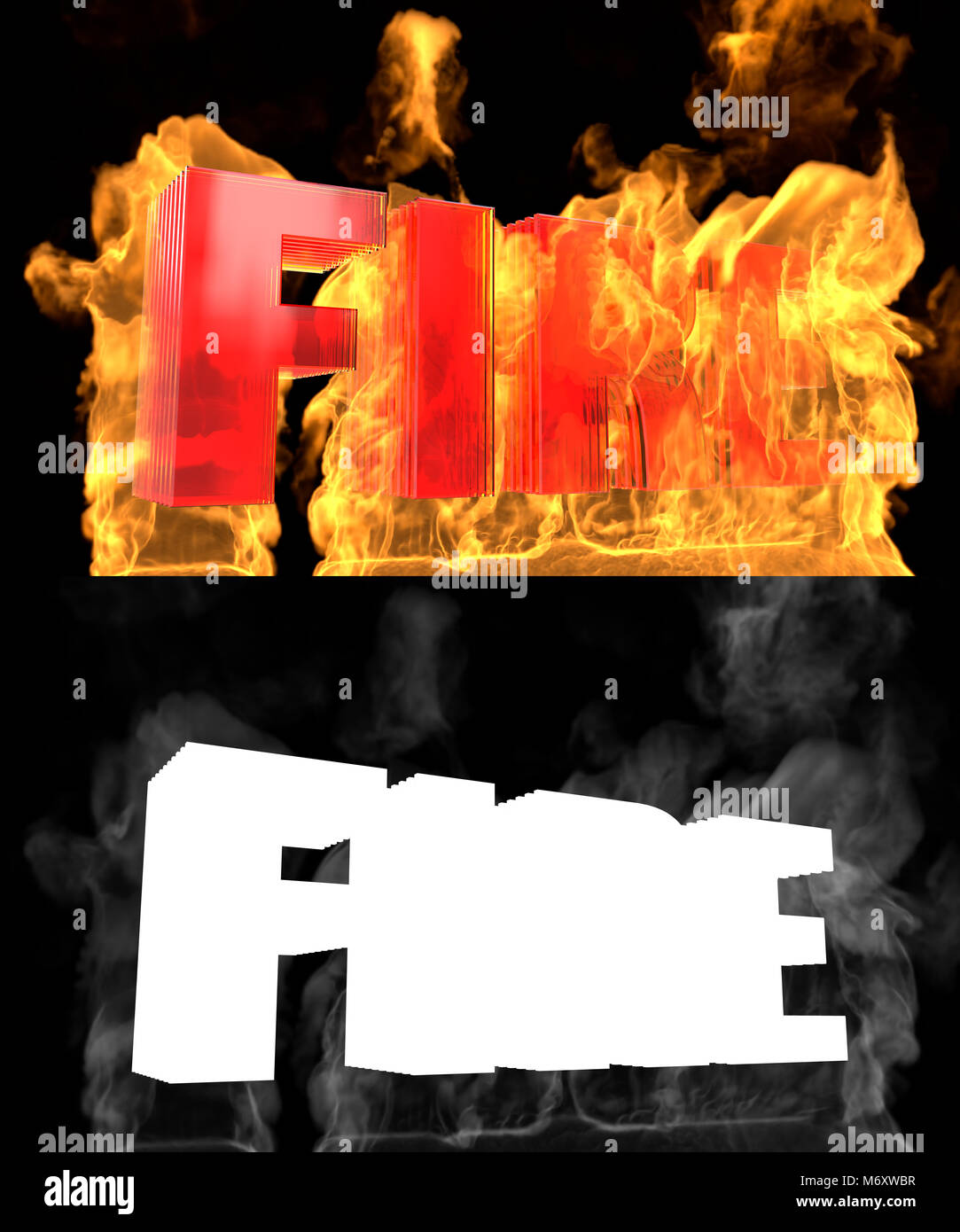 The word FIRE on a background of fire. Alpha channel. 3D illustration ...