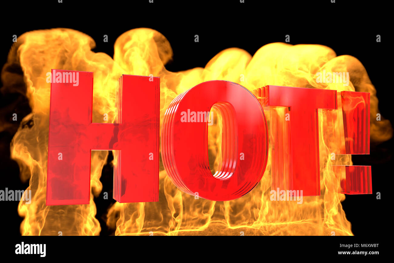 the word HOT on the background of fire. With alpha channel. 3D ...