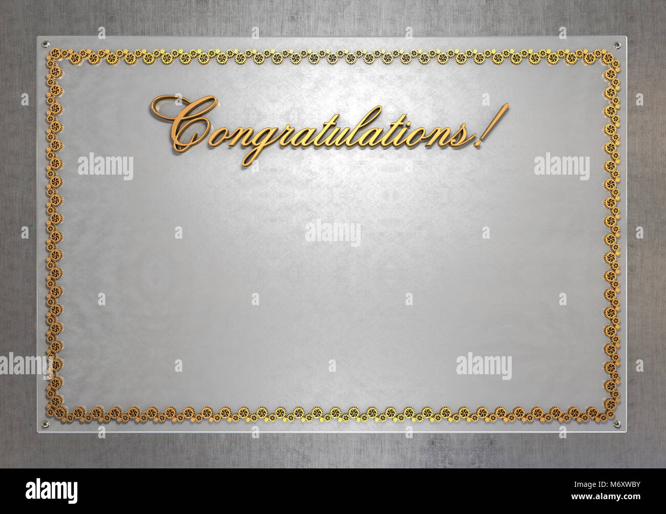 Frame made of old metal plate with gold gears and the words ...