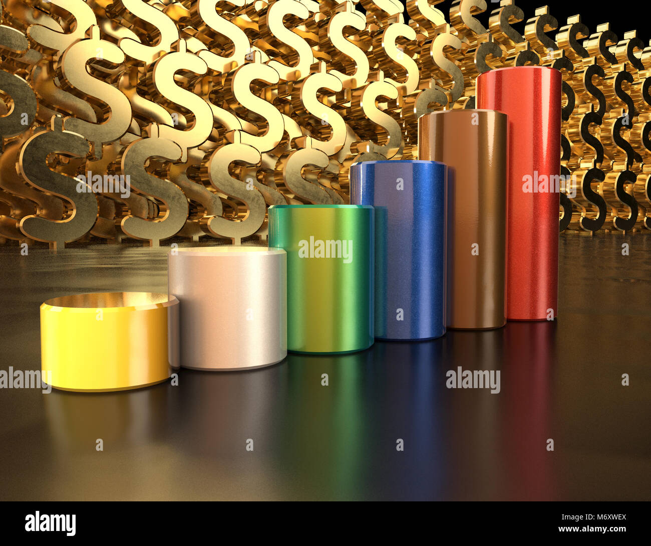 Color chart on the background of Golden dollar signs. 3D illustration ...
