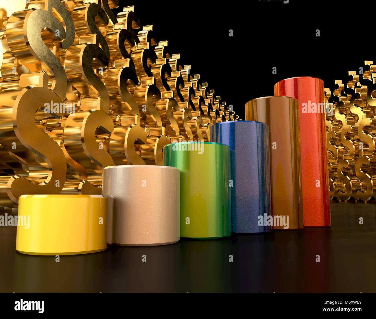 Color chart on the background of Golden dollar signs. 3D illustration ...
